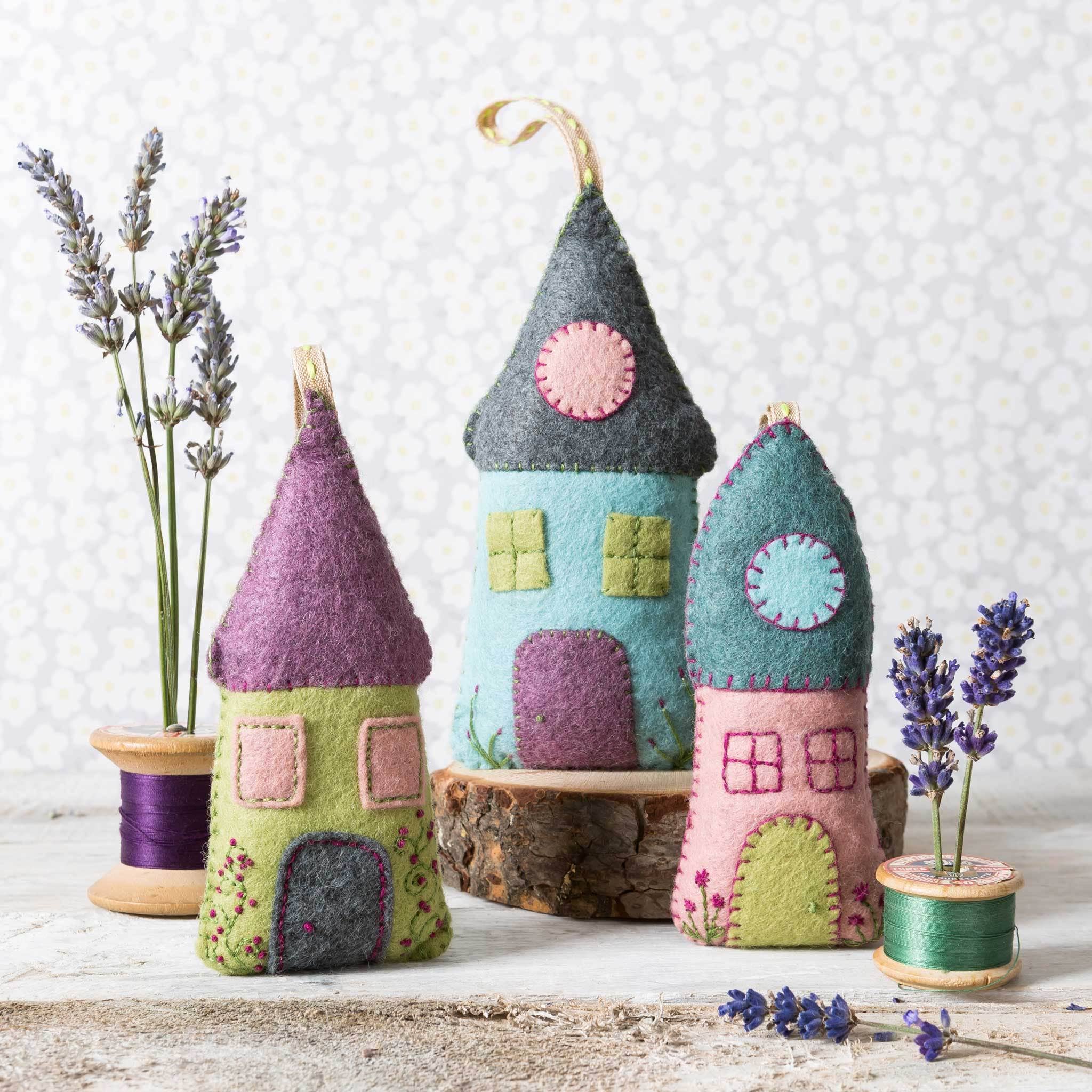 Lavender Houses Felt Craft Kit - 3 Fragrant Embroidered